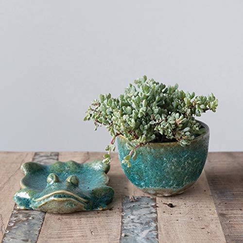 Creative Co-Op Stoneware Frog Base, Reactive Glaze, Green, Set of 2 (Each One Will Vary) (Holds 5" Planter Pot, 2