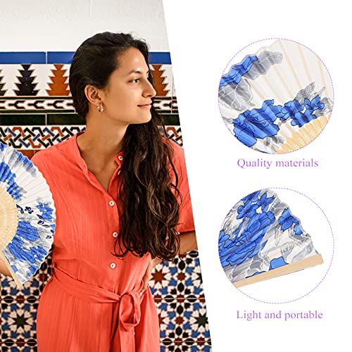 RAZZUM 2 Pcs Floral Folding Hand Fan Chinese Vintage Retro Silk Handheld Fans with Frames for Wedding Dancing Church Party Gifts As Shown Fan