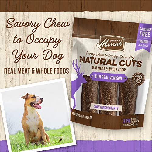 Merrick Natural Cuts Rawhide Free Dog Treats Filled Chew Made with Real Meat and Whole Foods, Venison, 0.71 pounds
