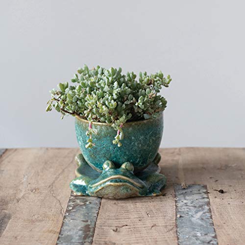 Creative Co-Op Stoneware Frog Base, Reactive Glaze, Green, Set of 2 (Each One Will Vary) (Holds 5" Planter Pot, 2