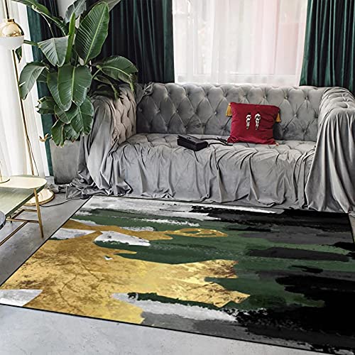 Modern Abstract Rug Light Luxury Carpet Emerald Green Gold Gray Area Rug Easy to Clean Stain Fade Resistant Living Dining Room Rugs,160 * 230CM