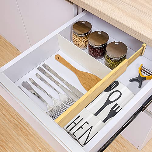 EcoFives Bamboo Separators, Expandable Drawer Divider, Adjustable Spring Loaded Drawer for Kitchen, Dresser, Bedroom, Baby Drawer, Bathroom & Office, Set of 8