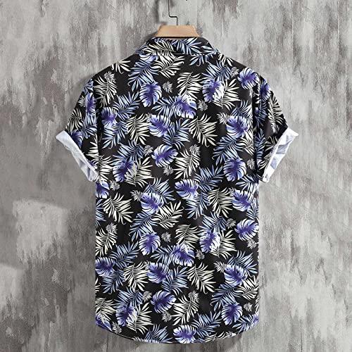 DUOWEI Men's Fashion Casual Sports Loose Hawaiian Short Sleeve Shirt Navy