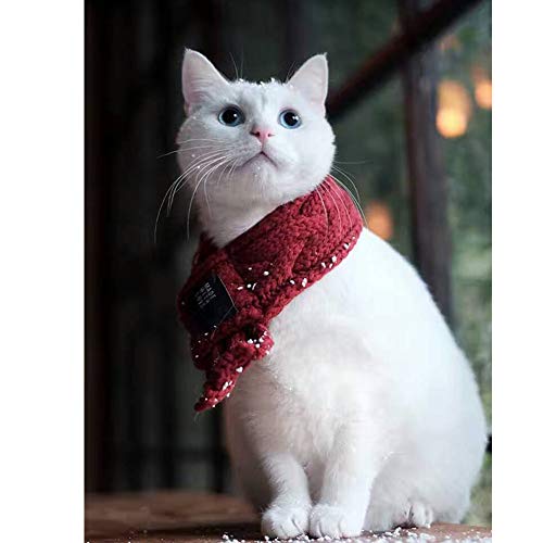 NACOCO Dog Red Christmas Knitted Scarf Cat Warm Bandana Winter Holiday Pet Accessories Cat New Year Scarf(S)