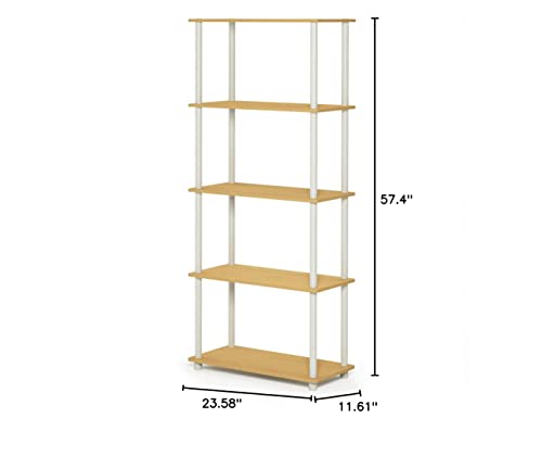 Furinno Turn-N-Tube 5-Tier Multipurpose Shelf/Display Rack/Storage Shelf/Bookshelf, Round Tubes, Beech/White & Turn-N-Tube Display Rack, 3-Tier Single, Beech