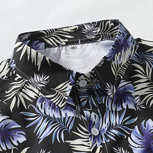 DUOWEI Men's Fashion Casual Sports Loose Hawaiian Short Sleeve Shirt Navy