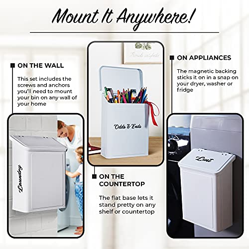 Magnetic Lint Bin for Laundry Room in White β Metal Laundry Room Decor and Accessories Washer Dryer Sheet Container or Detergent Dispenser with Laundry Labels for Space Saving Laundry Organization