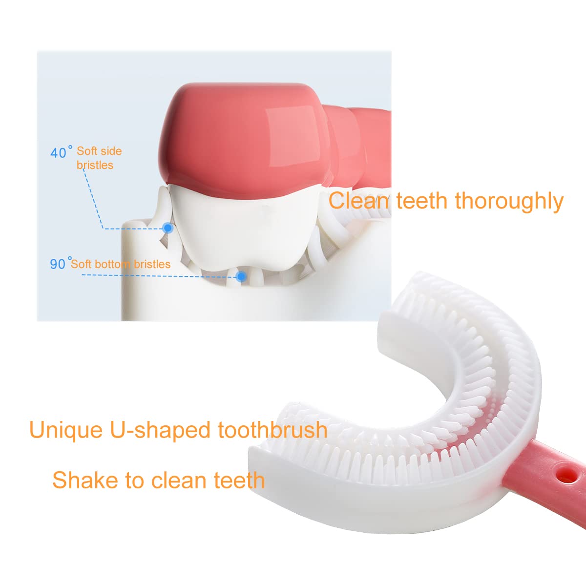 通用 Manual Toothbrushes for Kids 6-12 Years, 360 Degree Cleaning U-Shaped Kids Toothbrushes. (Hkids-6-12)
