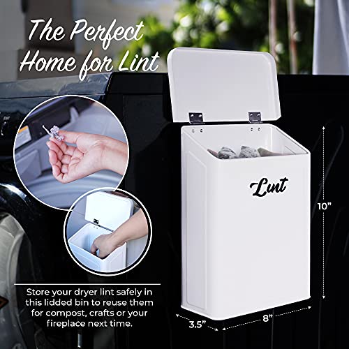 Magnetic Lint Bin for Laundry Room in White β Metal Laundry Room Decor and Accessories Washer Dryer Sheet Container or Detergent Dispenser with Laundry Labels for Space Saving Laundry Organization