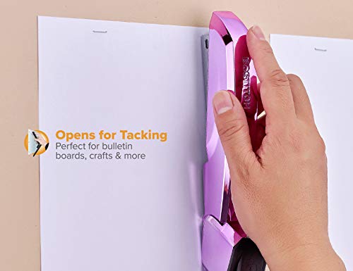 Bostitch Office Ascend 3 in 1 Stapler, Integrated Remover, 420 Staples Included, 20 Sheet Capacity, Lightweight, Full Strip, Metallic Purple