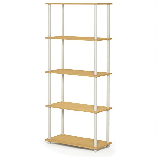Furinno Turn-N-Tube 5-Tier Multipurpose Shelf/Display Rack/Storage Shelf/Bookshelf, Round Tubes, Beech/White & Turn-N-Tube Display Rack, 3-Tier Single, Beech
