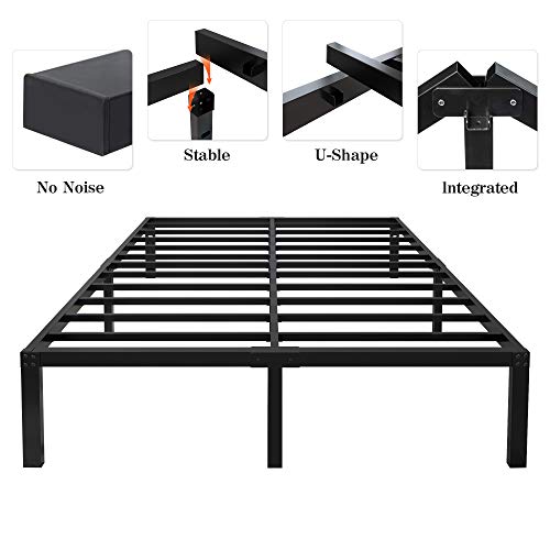yookare 18 Inch Tall 3500lbs Heavy Duty Bed Frame Metal Platform/Maximum Storage/Mattress Foundation/Steel Slats Support/Noise Free/Box Spring Replacement,King