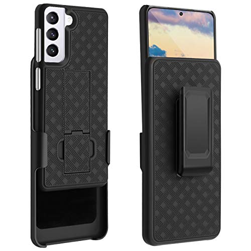 Fingic Galaxy S21 Case, Samsung Galaxy S21 Case Holster Case Combo Shell Slim Rugged Case with Built-in Kickstand Swivel Belt Clip Holster Shockproof Cover for Samsung Galaxy S21 6.2 inch 2021, Black