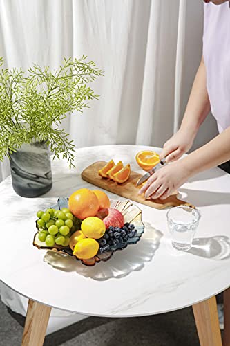 YITONGDA Tabletop Crystal Glass Fruit Plates Bowlfor Dessert Plate Cake Plate Glass Colorful Candy Snack Bowl,Art Glass Bowl Flower-shaped Design ,11 inch Diameter (Muti-color)
