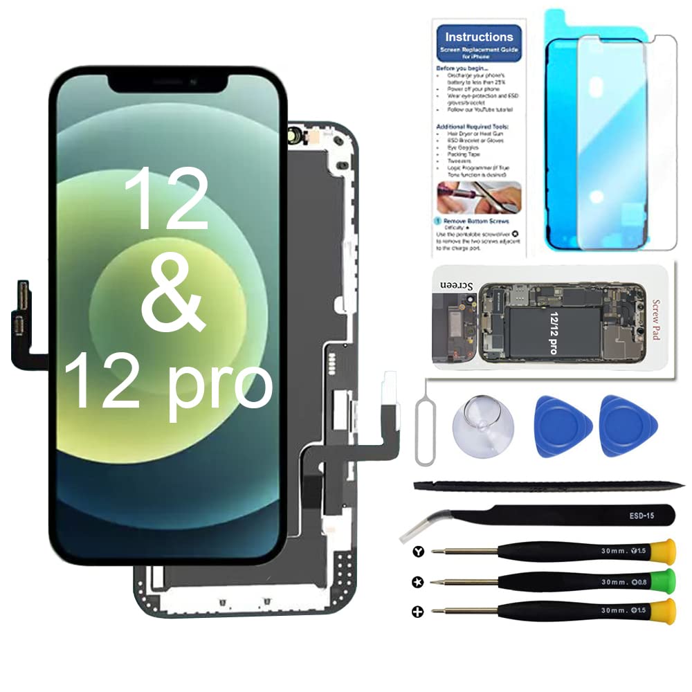 Tsikoyooe for iPhone 12/12 Pro Screen Replacement 6.1 inch, 3D Touch LCD Display Digitizer Touch Screen Assembly with Repair Tools, Compatible with iPhone 12/12 Pro 6.1 inch