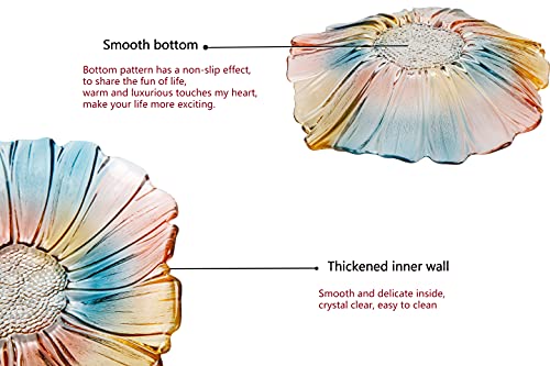 YITONGDA Tabletop Crystal Glass Fruit Plates Bowlfor Dessert Plate Cake Plate Glass Colorful Candy Snack Bowl,Art Glass Bowl Flower-shaped Design ,11 inch Diameter (Muti-color)