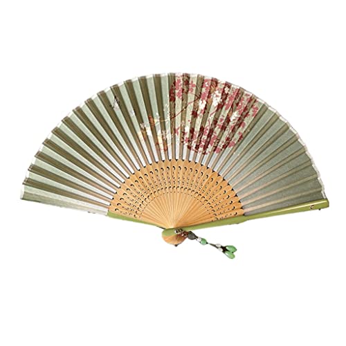 PHONME Decoration Folding Fan Folding Hand Fans for Women Handheld Folding Fan Light Green Hand Fan Vintage Bamboo Silk Fans for Decoration Party Gift Elegant Hand Fan Vintage style