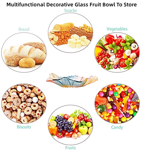 YITONGDA Tabletop Crystal Glass Fruit Plates Bowlfor Dessert Plate Cake Plate Glass Colorful Candy Snack Bowl,Art Glass Bowl Flower-shaped Design ,11 inch Diameter (Muti-color)