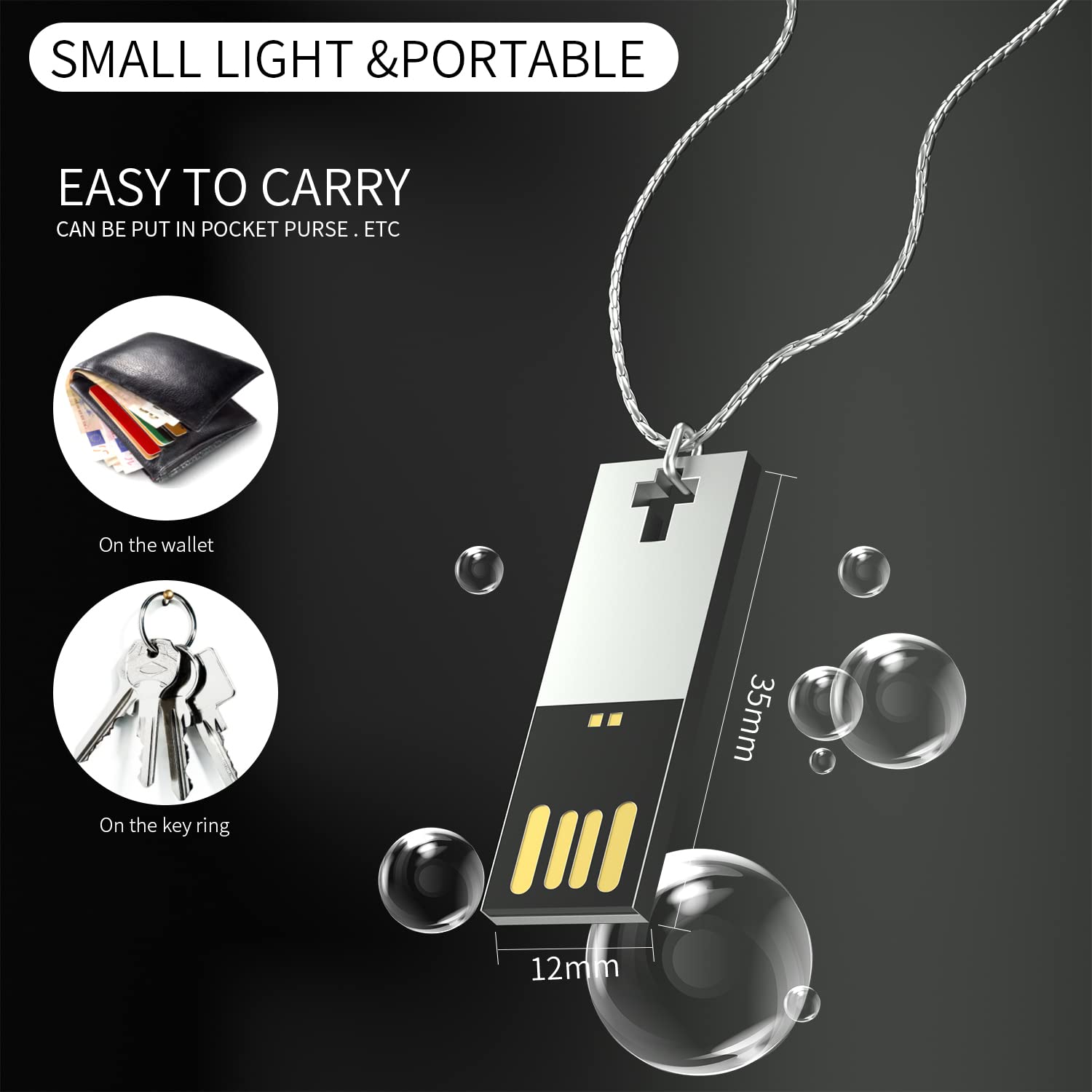 USB Flash Drive- Thumb Drive Memory Stick Pen Drive 128GB Necklace Metal Style Keychain Design