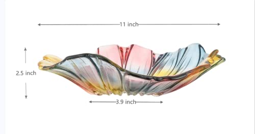 YITONGDA Tabletop Crystal Glass Fruit Plates Bowlfor Dessert Plate Cake Plate Glass Colorful Candy Snack Bowl,Art Glass Bowl Flower-shaped Design ,11 inch Diameter (Muti-color)