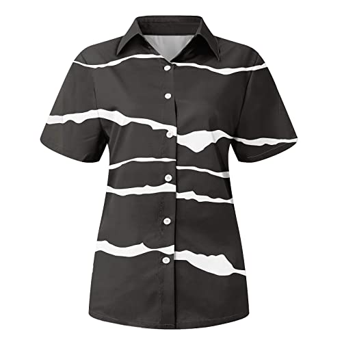 Fashion Womens Short Sleeve Pocket Button Tee Casual Popular Blouse Tops Button Down Short Sleeve Shirts Grey