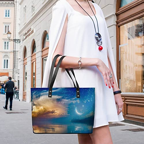 Womens Handbag Stars And Clouds Leather Tote Bag Top Handle Satchel Bags For Lady