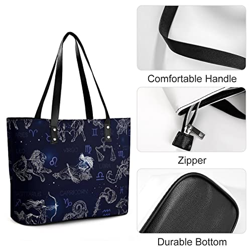 Womens Handbag Constellations Leather Tote Bag Top Handle Satchel Bags For Lady