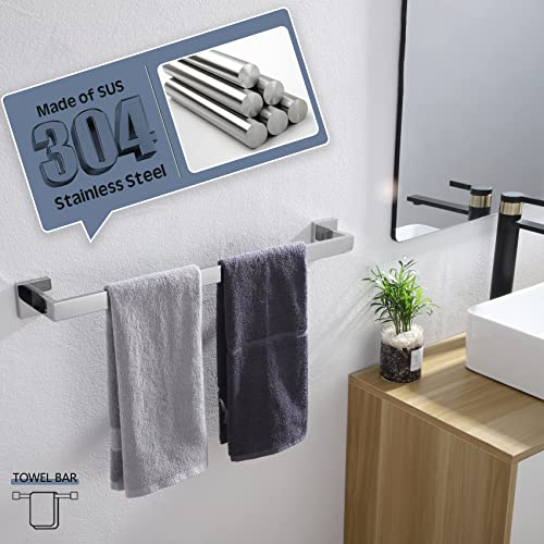 KOKOSIRI 24-Inch Single Towel Bar, Bathroom Towel Holder, Bath Towel Hook Modern Robe Hook Coat Hook, Wall Mounted, SUS 304 Stainless Steel, Polished Chrome, B05A3-CH-L24