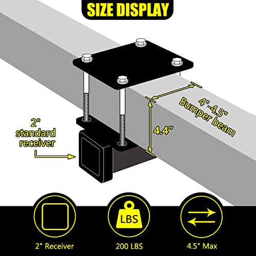 KAIRAY RV Bumper Hitch Receiver 2 inch Adapter Receiver Openning for 4-4.5'' Beams, Trailer Rear Bumper for Camper Bike Racks Cargo Carriers