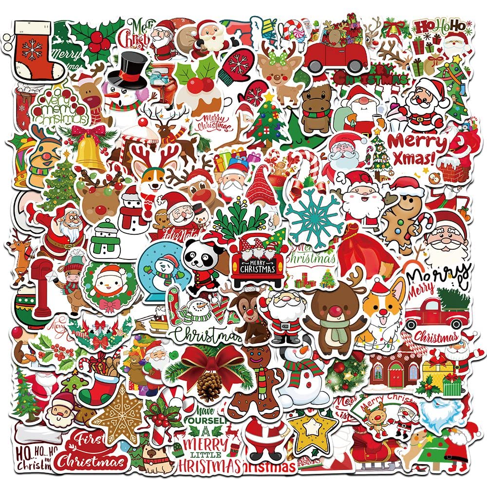 Xinfeng Christmas Stickers, 100PCS Merry Christmas Decorations Stickers for Kids, Gift Tags Sticker, Christmas Stickers for Envelopes, Waterproof Vinyl Stickers