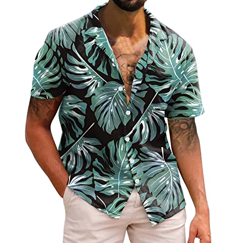 DUOWEI Men Casual Short Sleeve Spring Summer Turndown Neck 3D Printed Shirts Fashion Top Blouse Shirts