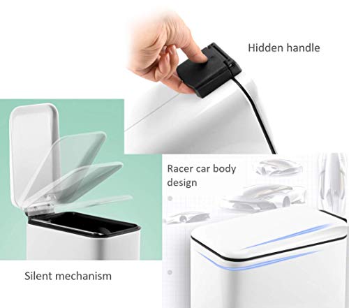 Bathroom Trash Can Wastebasket with Soft Close Lid - Rectangular Slim Narrow Stainless Steel Step Garbage Can for Craft Room Bedroom Kitchen Office - Removable Inner Bucket 5L/1.3 Gal (White)