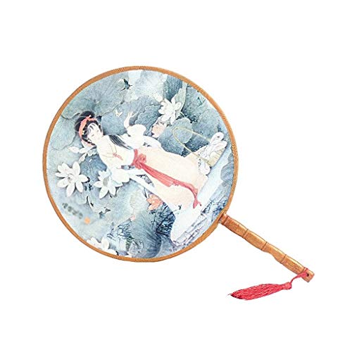 PHONME Decorative Folding Fans Chinese Style Round Hand Held Folding Silk Fan for Wedding Event Party Supplies Handheld Fans Elegant Hand Fans Vintage style (Color : D)