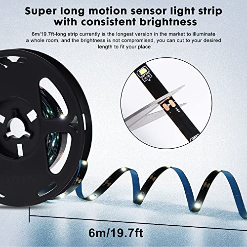 Megulla 3.5m/11.5ft Motion Sensor Gun Safe Lights, Gen3 Rechargeable Battery Motion Activated Black LED Strip with Timer and Dimmer for Dark Corners, Closets, Under Cabinets -Daylight White, 5000K