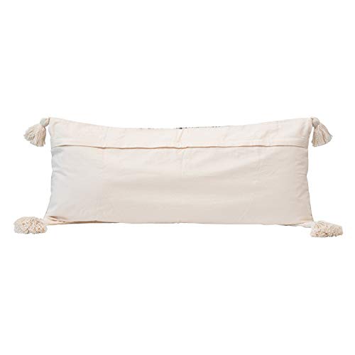 Creative Co-Op Woven Cotton Blend Lumbar Variegated Grey Yarns & Tassels, Cream Color Pillow, 1 Count (Pack of 1)