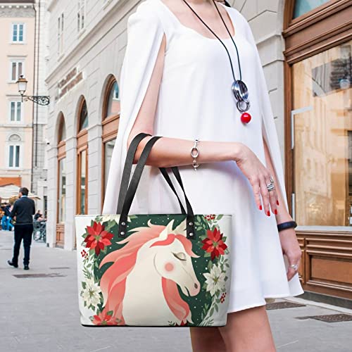Womens Handbag Unicorn And Blossom Flowers Leather Tote Bag Top Handle Satchel Bags For Lady