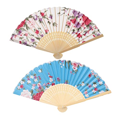 MUSISALY 2pcs Chinese Dancing Fans Chinese Silk Fans Silk Folding Fans folded fan Japanese Style fan Hand Bamboo Fans Japanese Hand Fan mini fan decorate men and women Chinese style Wooden