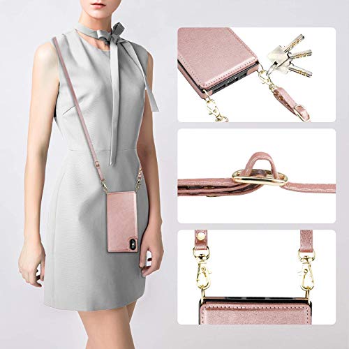 Bocasal Crossbody Wallet Case for iPhone Xs Max Credit Card Holder PU Leather Kickstand Shockproof Detachable Cross Body Strap Lanyard Magnetic Closure 6.5 inch(Rose Gold)