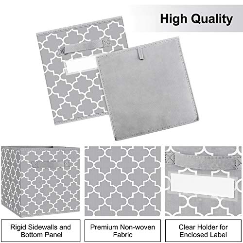 FabTotes Storage Bins 6 Pack Collapsible Storage Cubes, 11"x10.5"x10.5" Large Toy Book Organizer Boxes with Handles and Label Card & Label Holder, Baskets for Organizing Closet Shelves (Light Grey)