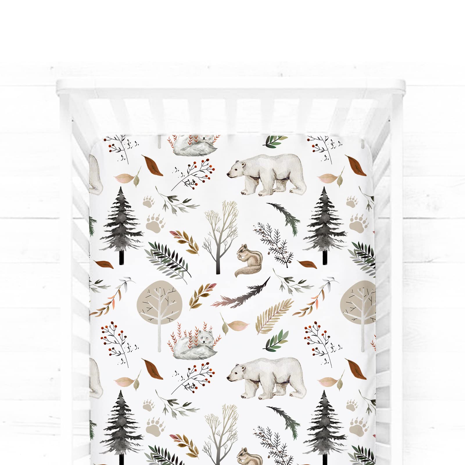 Crib Sheet Animals Fitted Standard Crib or Toddler Bed Soft Crib Sheet for Baby Boy Girl Woodland, 52' x 28' x 9' White