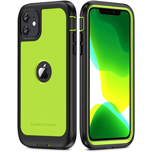 ImpactStrong Compatible with iPhone 11 Case, Full Body Heavy Duty Protective Case Full Body Cover Designed for iPhone 11 (2X Glass Screen Protector Included) - Lime Green