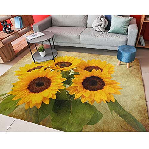 ALAZA Sunflower Artwork Floral Vintage Leaf Non Slip Area Rug 5' x 7' for Living Dinning Room Bedroom Kitchen Hallway Office Modern Home Decorative