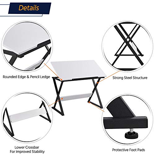 Yaheetech Drafting Table for Artists Art Desk Drawing Painting Studying Table w/Tilted Tabletop Art Craft Work Station for Adults Teens Home Office School Use