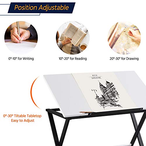 Yaheetech Drafting Table for Artists Art Desk Drawing Painting Studying Table w/Tilted Tabletop Art Craft Work Station for Adults Teens Home Office School Use