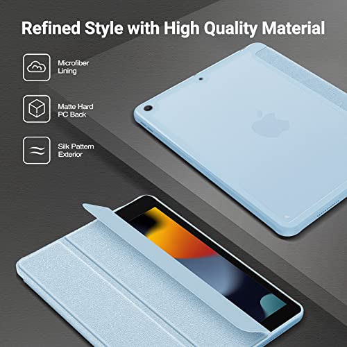 ProCase Smart Case for iPad 10.2 iPad 9th Generation 2021/ iPad 8th Generation 2020/ iPad 7th Generation 2019 Case with Pencil Holder, Trifold Stand Hard Frosted Back Cover for iPad 10.2" -SkyBlue