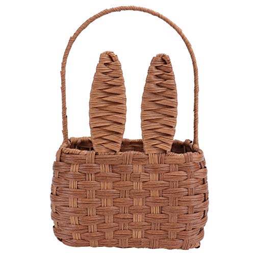 Cabilock Woven Basket Wicker Rattan Storage Basket Box Picnic Basket Laundry Basket with Bunny Ears (Light Brown)