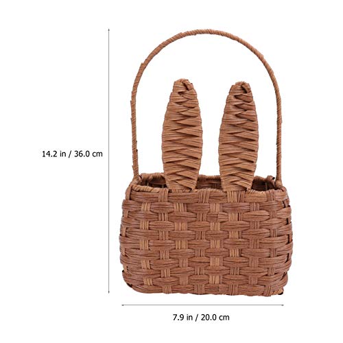 Cabilock Woven Basket Wicker Rattan Storage Basket Box Picnic Basket Laundry Basket with Bunny Ears (Light Brown)