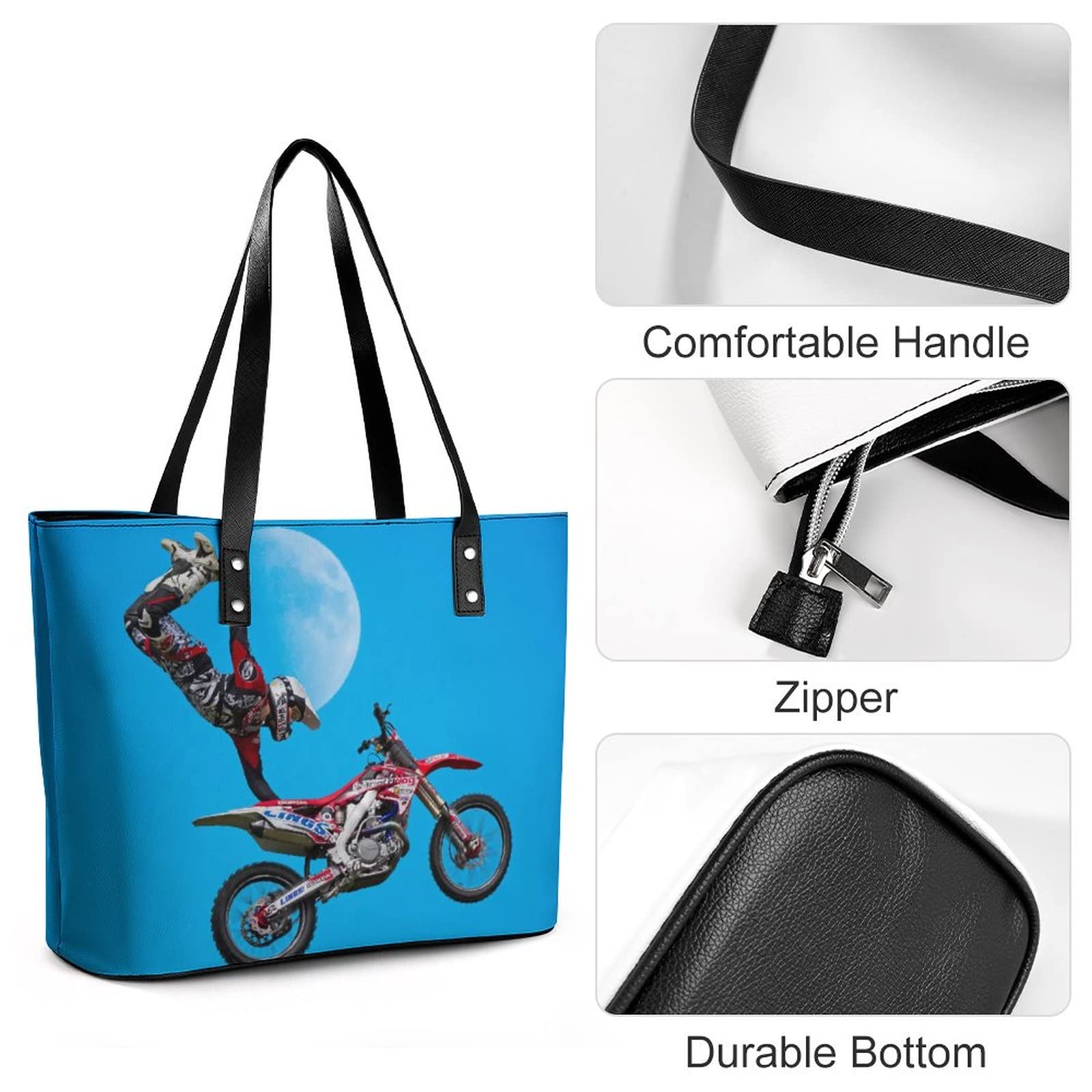 Womens Handbag Motorcycle Motocross Leather Tote Bag Top Handle Satchel Bags For Lady