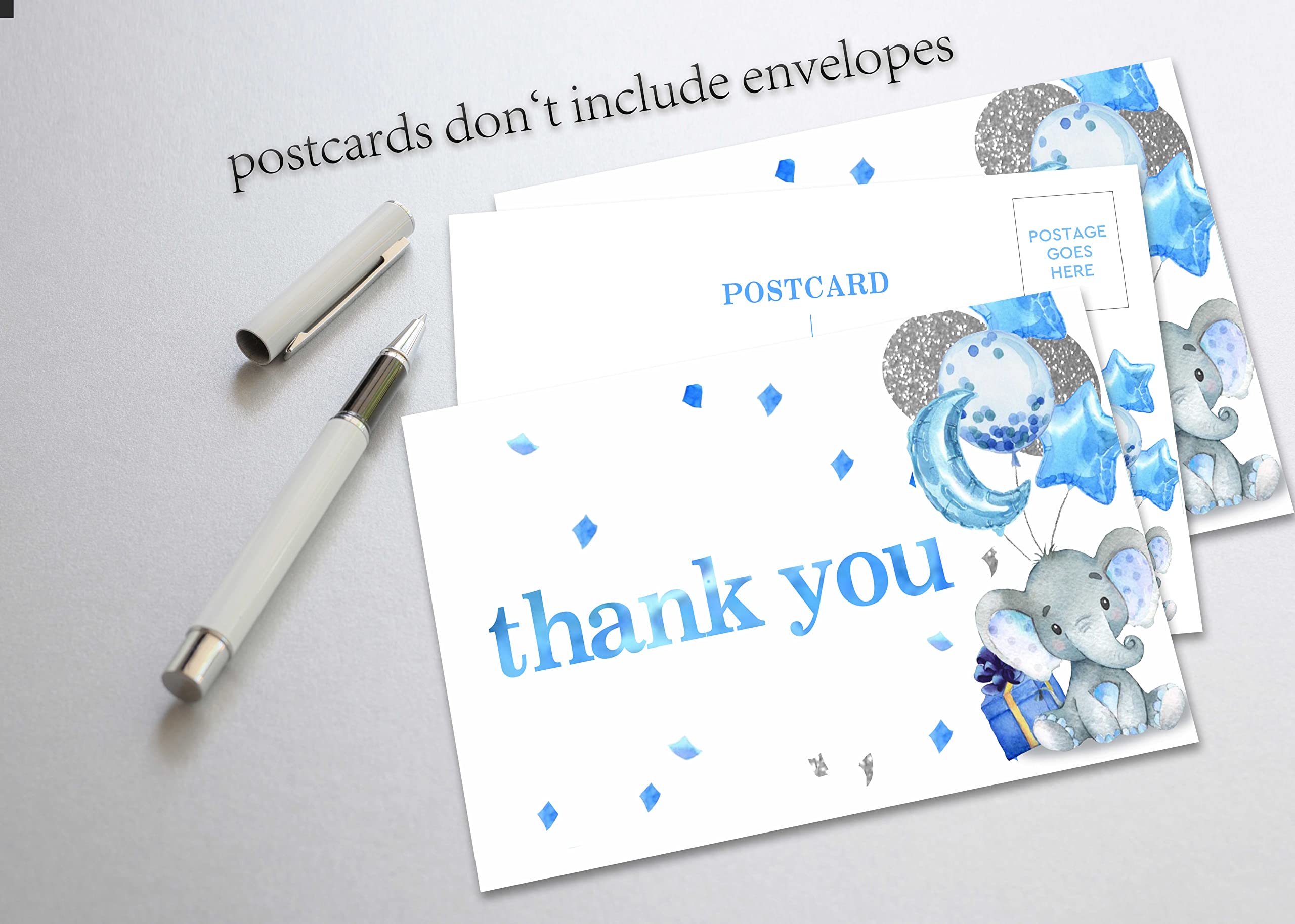 Yuansail Baby Shower Thank You Postcards, Blue Elephant Appreciation Post Cards, 25 cards – (bb006-ganxie)