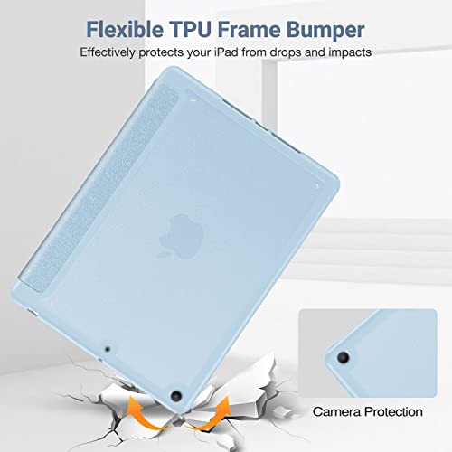 ProCase Smart Case for iPad 10.2 iPad 9th Generation 2021/ iPad 8th Generation 2020/ iPad 7th Generation 2019 Case with Pencil Holder, Trifold Stand Hard Frosted Back Cover for iPad 10.2" -SkyBlue